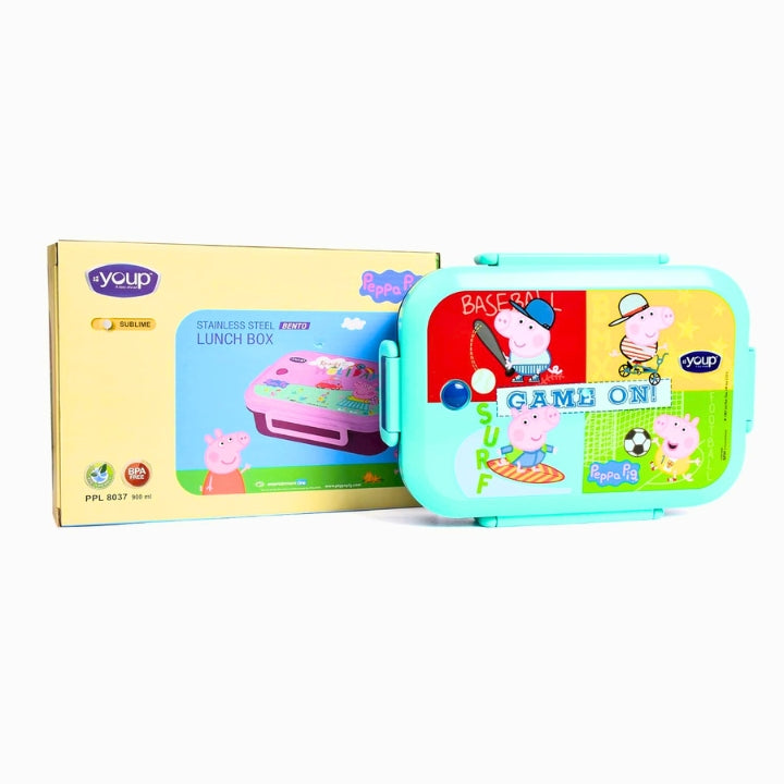 YOUP Stainless Steel Blue Color Kids Peppa Pig Bento Box with 3 Compar ...