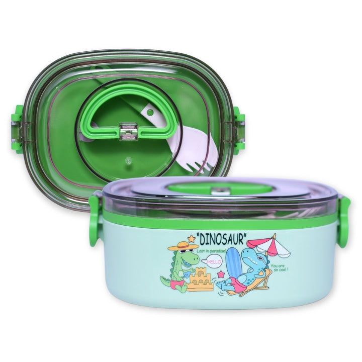Moon talk Dinosaur Lunch Box with Handle Thermal Stainless Steel Insul ...
