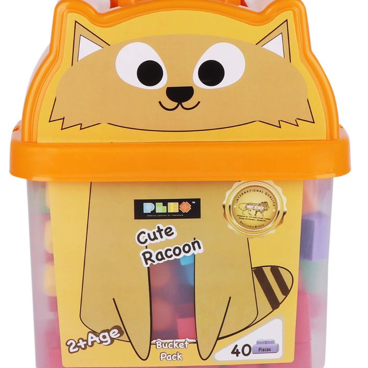 Building Blocks Bucket Pack Cute Racoon Yellow - 40 Pieces – Juplay World